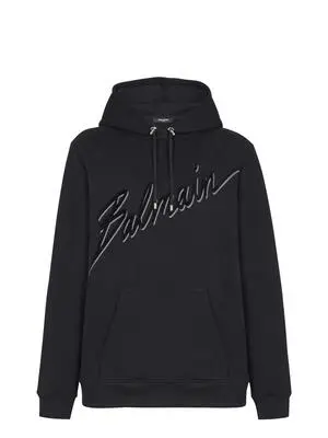 Balmain Flocked Letter Logo Hoodie - Black