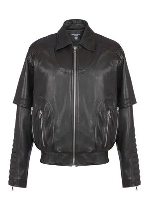 Balmain Leather Double-breasted Jacket - Black