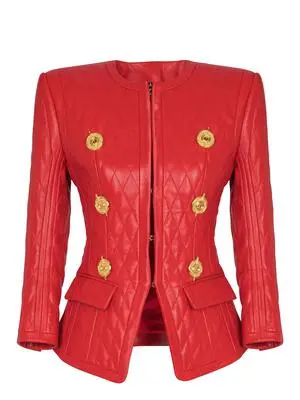 Balmain Quilted Lambskin Jacket - Red