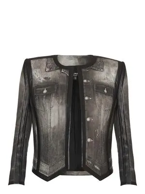 Balmain Leather Denim Print Jacket - Grey