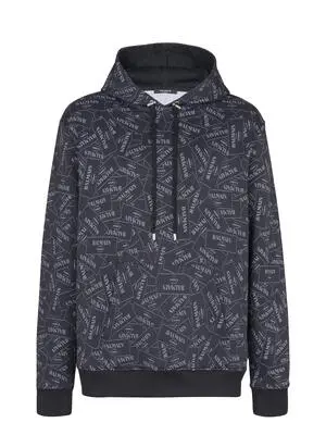 Balmain All-over Label Print Hoodie - Black