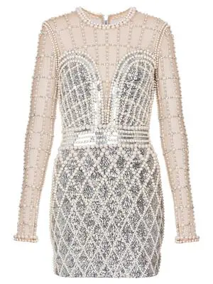 Balmain Short Embellished Tulle Dress - Silver