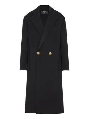 Balmain Long Coat In Double-faced Wool - Black