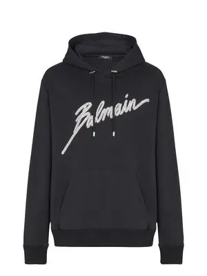 Balmain Embroidered Letter Logo Hoodie - Black