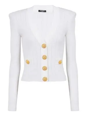 Balmain Cropped Knit Cardigan - White