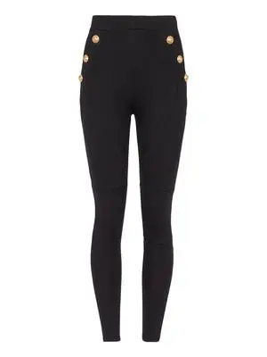 Balmain Jersey Leggings With 6 Buttons - Black