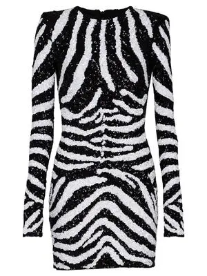 Balmain Sequin Zebra Dress - White