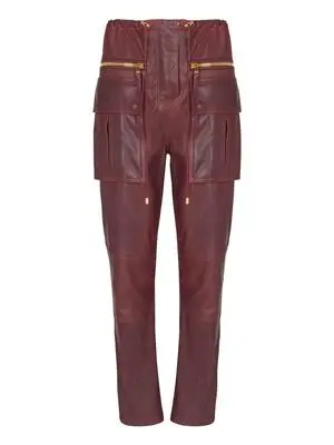 Balmain Lambskin Leather Cargo Pants - Burgundy