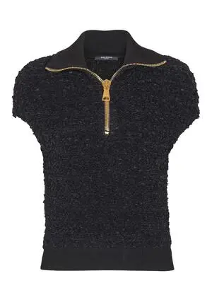 Balmain Tweed Zip-up Top - Black