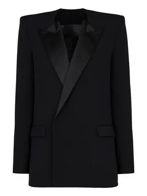 Balmain Grain De Poudre Jacket With Satin Lapels - Black