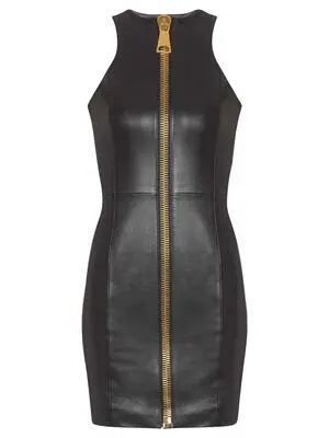 Balmain Short Sleeveless Lambskin Dress - Black