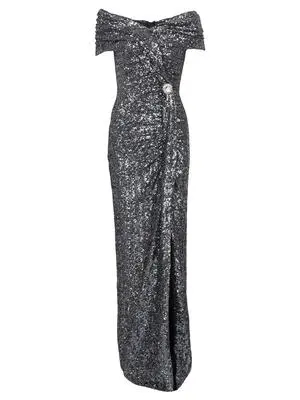 Balmain Long Draped Sequin Dress - Silver