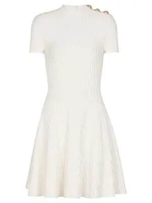 Balmain Flared Crocodile-knit Dress - White