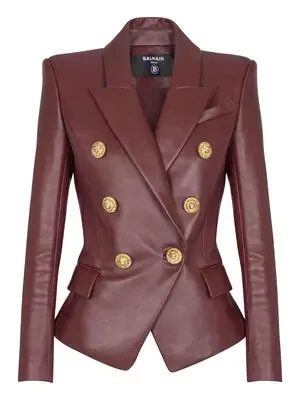 Balmain Lambskin Jacket With Lion Head Buttons - Burgundy
