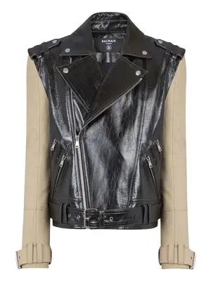 Balmain Leather And Cotton Biker Jacket - Black