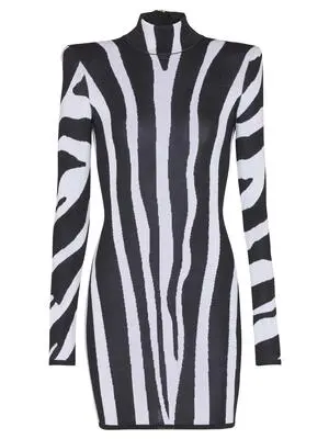 Balmain Knit Mini Dress With Zebra Intarsia - Black