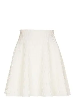 Balmain Flared Crocodile-knit Skirt - White