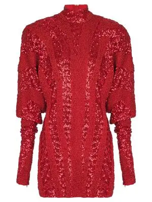 Balmain Sequin-embellished Mini Dress - Red