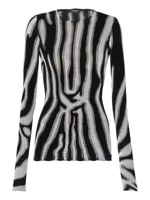 Balmain Zebra-print Velvet Fitted Top - Black