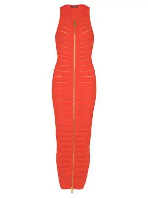 Balmain Long Sleeveless Knit Dress - Red