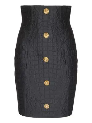 Balmain Crocodile-look Pencil Skirt - Black