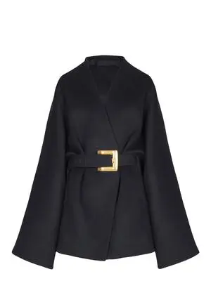 Balmain Short Wool Wrap Coat - Navy