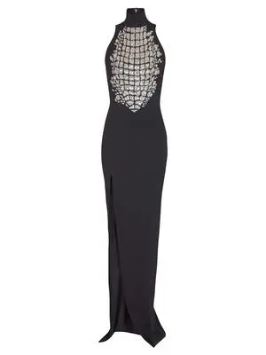 Balmain Long Embroidered Slit Dress - Black