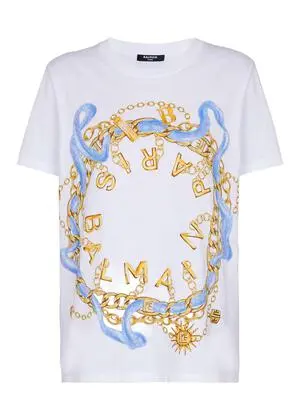 Balmain T-shirt With Paris Chain Print - White