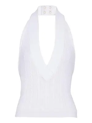Balmain Cable-knit Halterneck Top - White