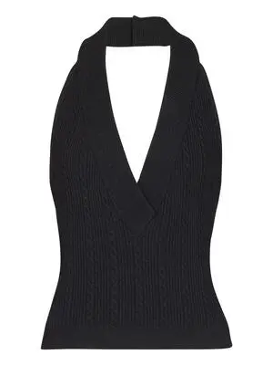 Balmain Cable-knit Halterneck Top - Black