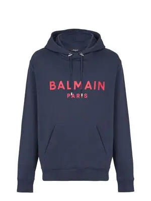 Balmain Printed Cotton Hoodie - Navy