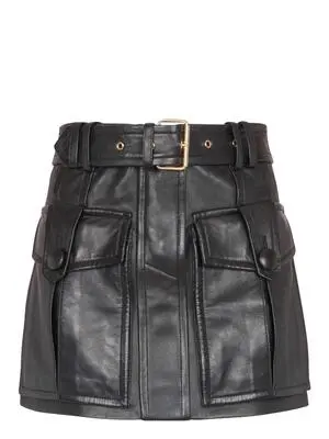 Balmain Lambskin Leather Mini Skirt - Black