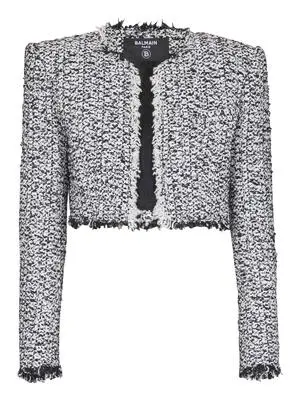 Balmain Cropped Tweed Jacket - Black
