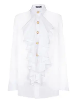 Balmain Ruffled Poplin Shirt - White