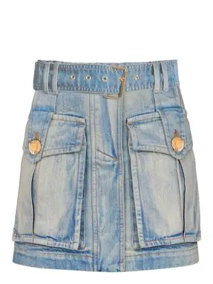 Balmain Denim Skirt With Pockets - Blue
