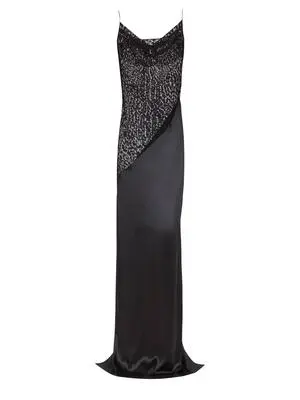 Balmain Leopard Print Lace And Satin Dress - Black
