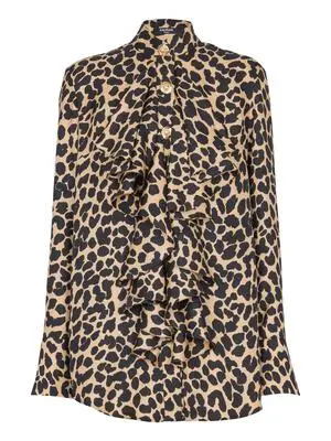 Balmain Leopard Print Ruffled Shirt - Black