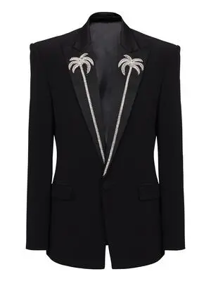 Balmain Tailored Jacket With Palm Tree Embroidery - Black