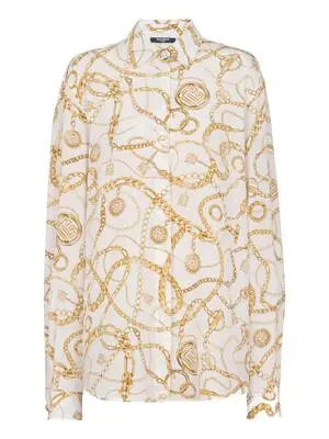Balmain Printed Silk Shirt With Chain Pattern - Gold