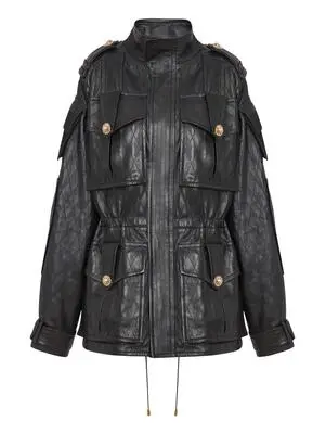 BALMAIN Lambskin Leather Parka With Diamond Pattern
