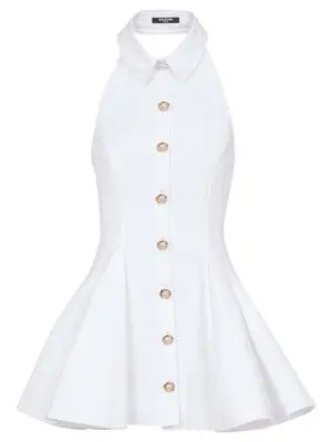 Balmain A-line Poplin Mini Dress - White