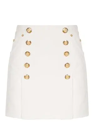 Balmain Short Cotton Canvas Skirt - White