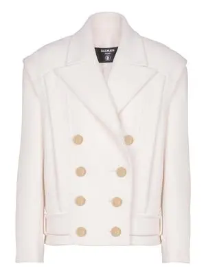 Balmain Cropped Wool Reefer Jacket - White