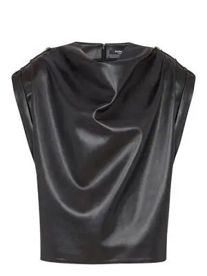 Balmain Faux Leather Draped Top - Black