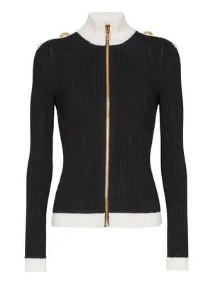 Balmain Zipped High-neck Knit Cardigan - Black