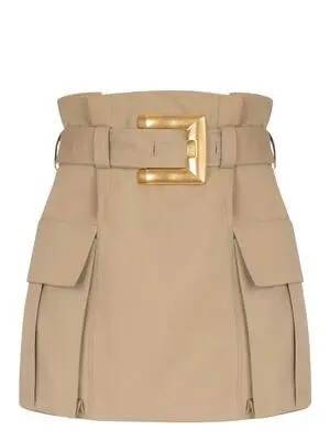 Balmain High-waisted Gabardine Mini Skirt - Beige