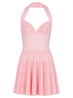 Balmain Textured Knit Halterneck A-line Dress - Pink