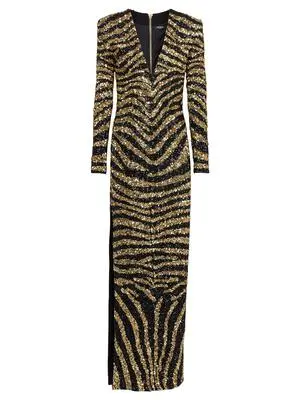 Balmain Embroidered Zebra Maxi Dress - Gold