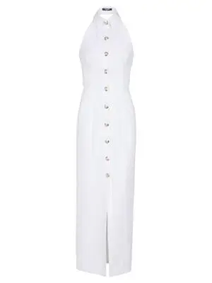 Balmain Bodycon Backless Cotton Poplin Dress - White
