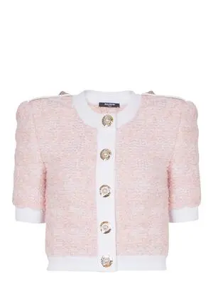 Balmain Houndstooth Knit Cardigan - Pink